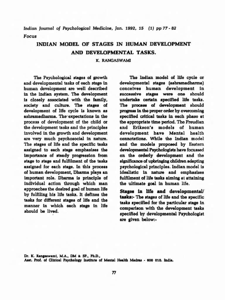 Rangaswami 1992 Indian Model of Stages in Human Development and ...
