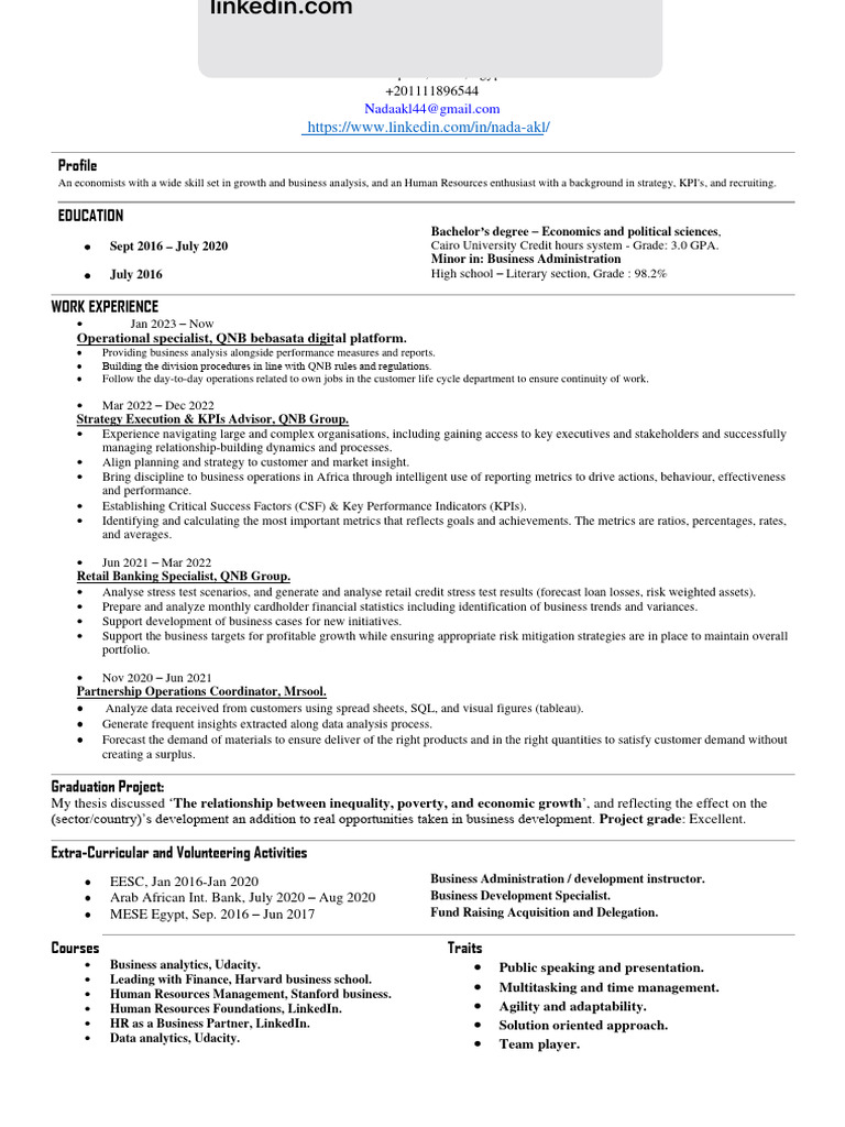 Nada Akl -Resume | PDF | Performance Indicator | Stress Test (Financial)