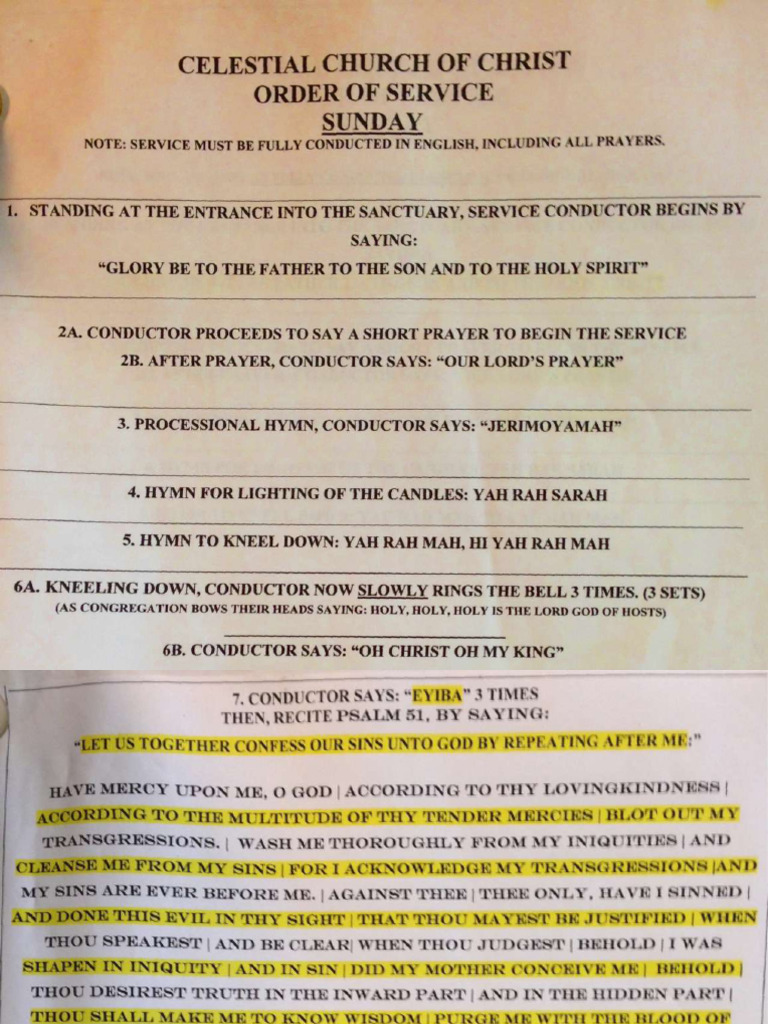 Celestial Church of Christ Order of Service Sunday | PDF