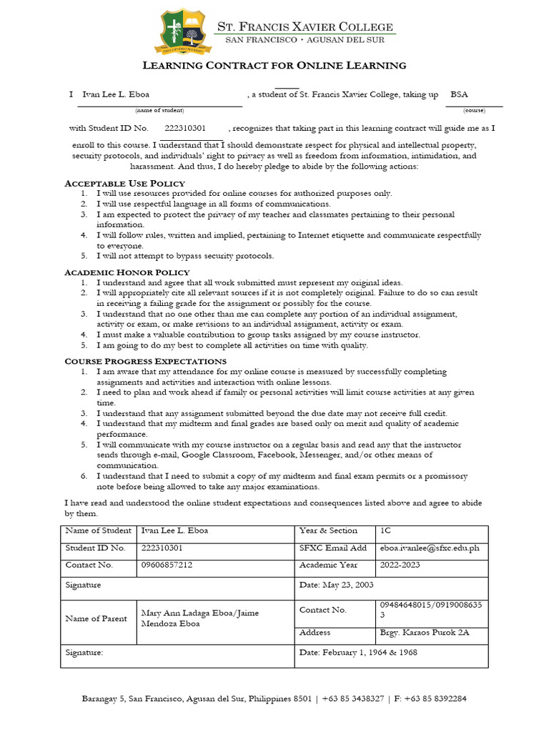 Online Learning Contract Guide | PDF | Educational Technology | Privacy