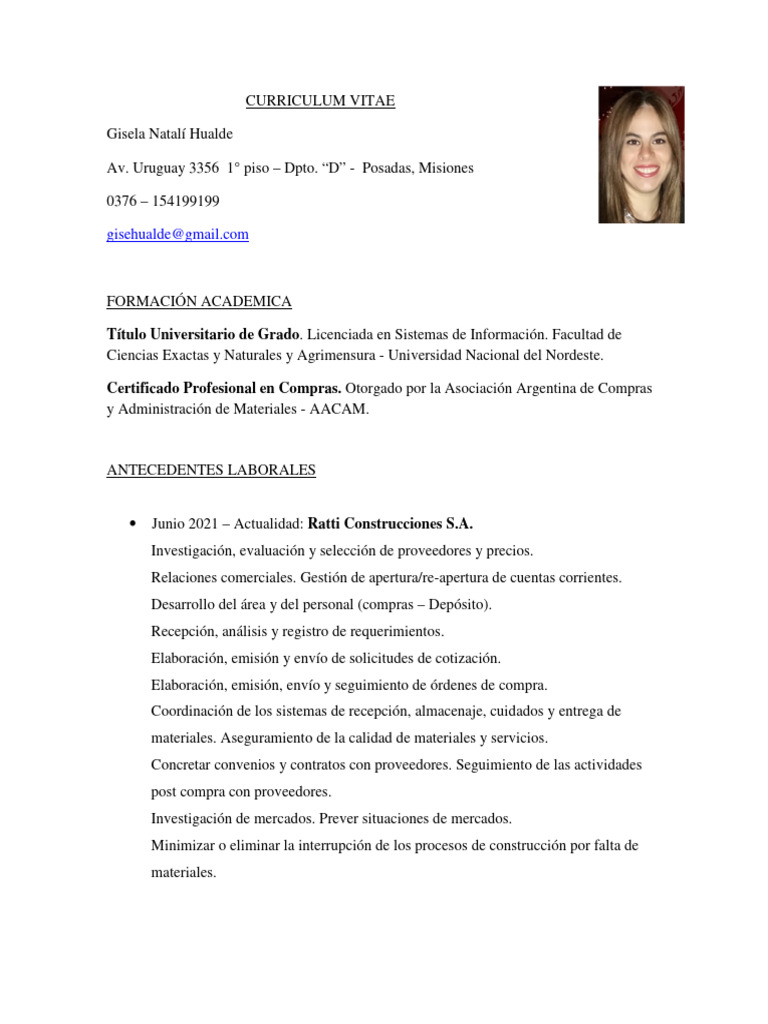 C - CV Gisela Natalí Hualde | PDF | Business | Informática C - CV Gisela Natalí Hualde | PDF | Business | Informática
