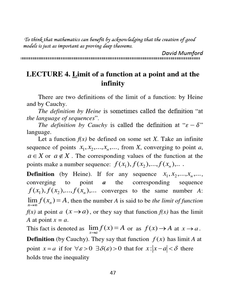 Lecture 4 Limit of Function | PDF | Limit (Mathematics) | Sequence
