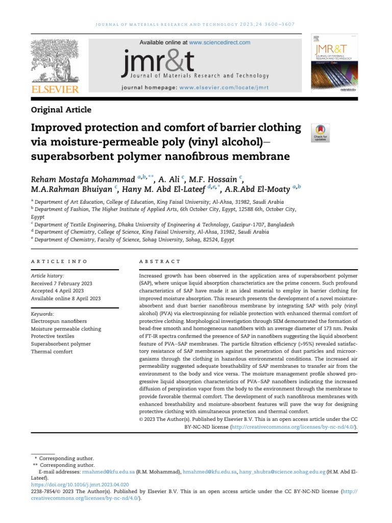Moisture-Absorbent Barrier Clothing | PDF | Materials | Chemistry