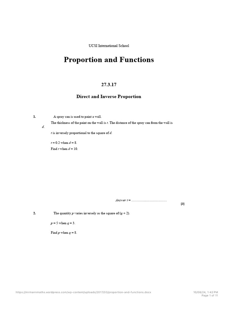 Proportion and Functions Exercises | PDF
