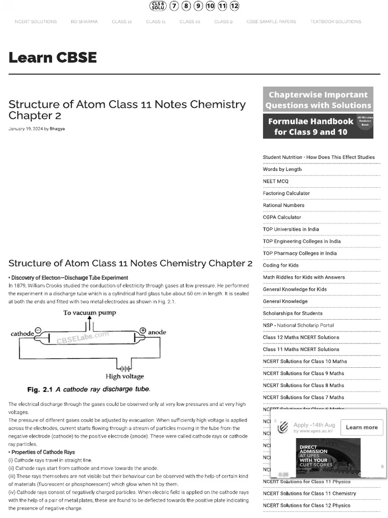 Short Notes (Atomic Structure) | PDF