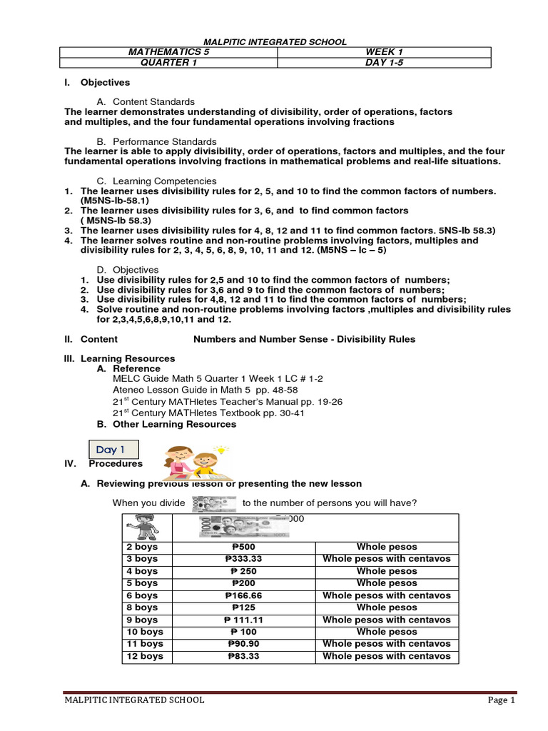 LEARNING MODULE MATH5.Q1.W1 Day1-5 | PDF | Mathematics | Arithmetic