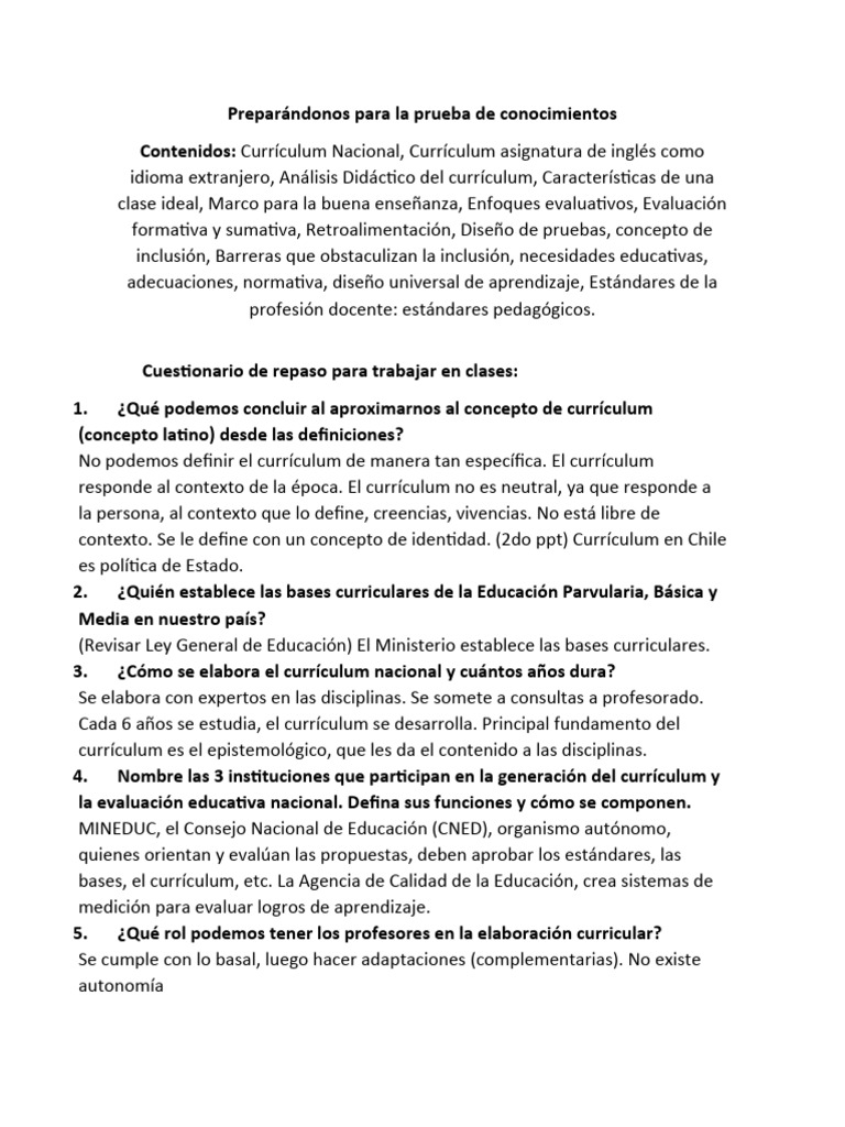Preparándonos para La Prueba Inglés | PDF | Plan de estudios | Enseñando