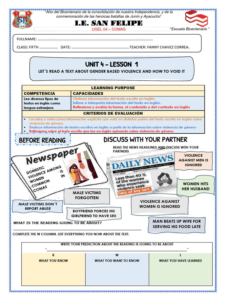 Lesson 1 - Unit 4-5TH Grade | PDF | Violence | Sexual Violence