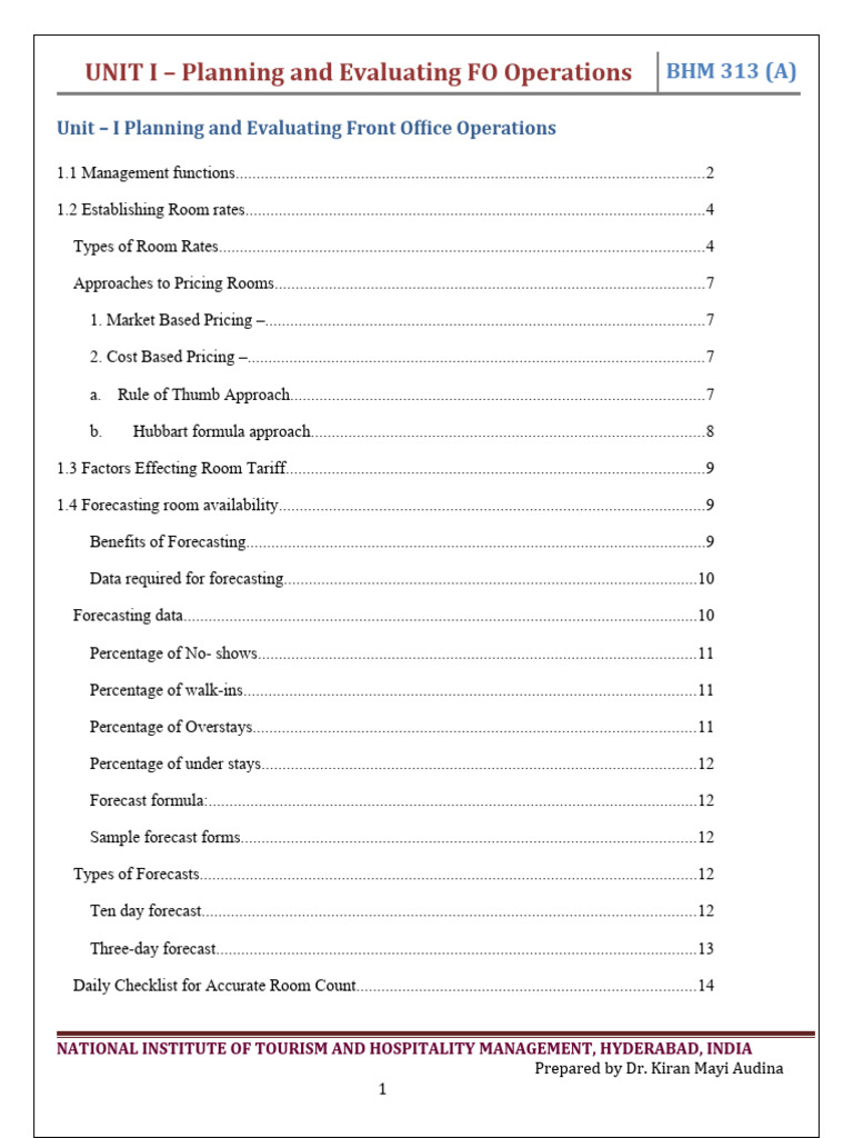 Unit 1 - Planning and Evaluating FO Operations | PDF | Expense ...