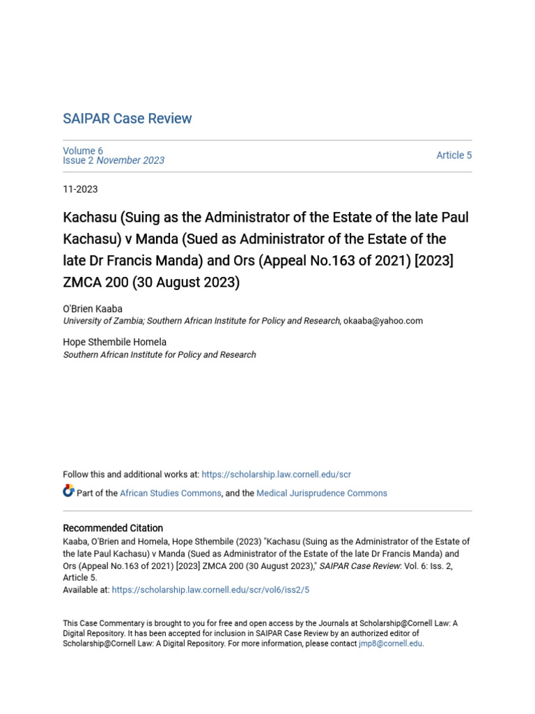 Kachasu (Suing As The Administrator of The Estate of The Late Pau | PDF ...