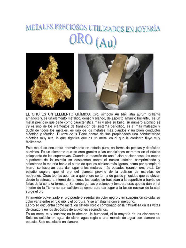 El Oro Es Un Elemento Químico | PDF | Oro | Elementos químicos