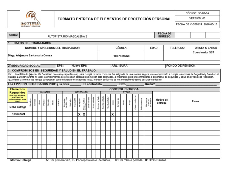 FO-07-04 ENTREGA DE EPP-NUEVO | PDF