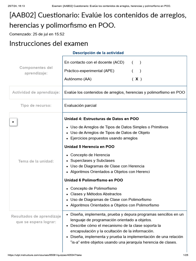 Examen - (AAB02) Cuestionario - Evalúe Los Contenidos de Arreglos, Herencias y Polimorfismo en ...