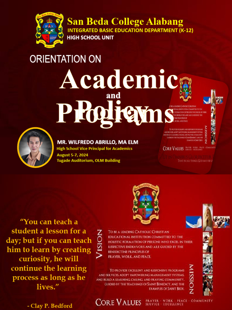 Student Parent Orientation Program For August 5-7-2024 | PDF | Physical Education | Curriculum