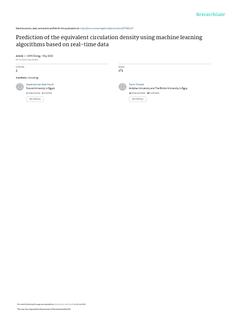 Prediction of The Equivalent Circulation Density Using Machine Learning Algorithms Based On Real ...