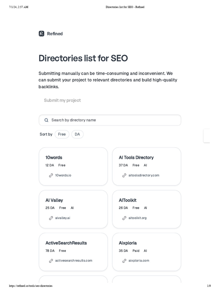 Free AI Directories List For SEO | PDF | Search Engine Optimization | Internet Search