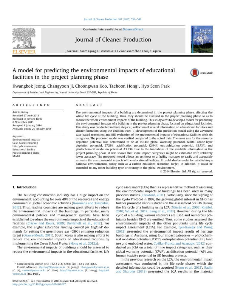 A Model For Predicting The Environmental Impacts of Edu 2015 Journal of ...