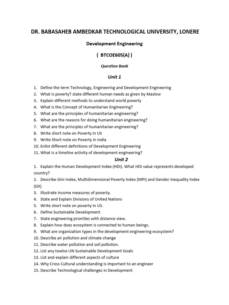 Development Engineering Question Bank | PDF | Social Justice | Justice
