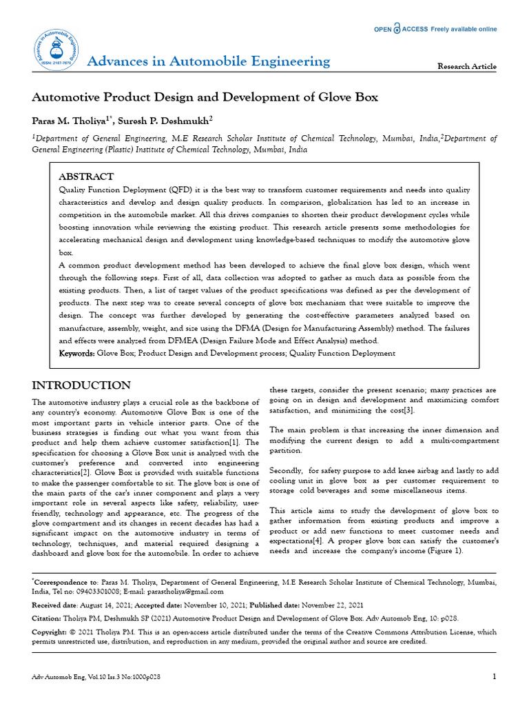 Automotive Product Design and Development of Glove Box | PDF | New ...