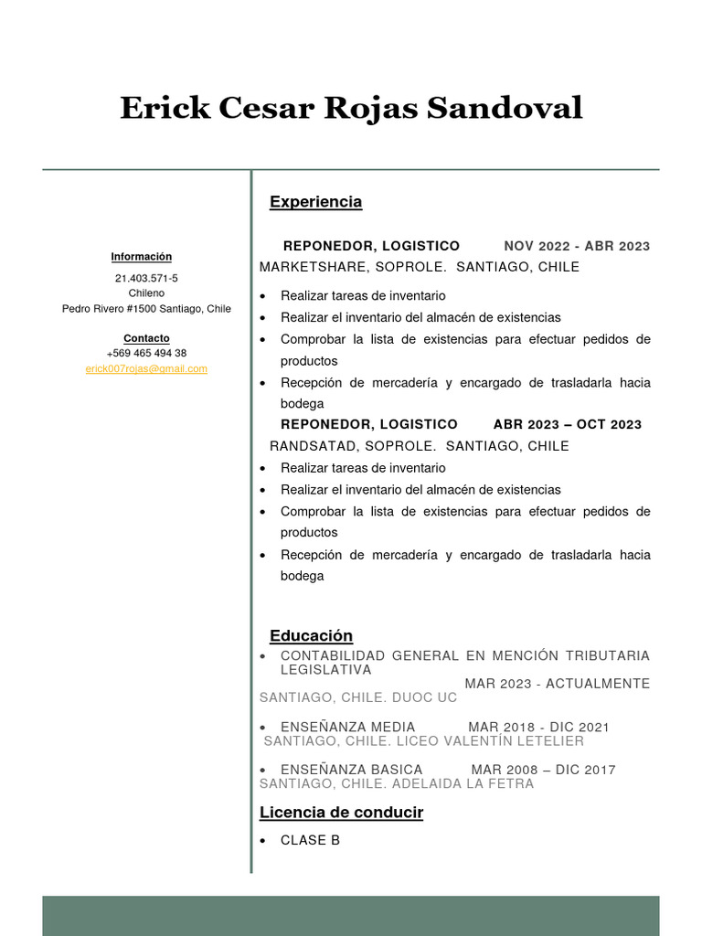 Curriculum Erick Rojas PDF | PDF