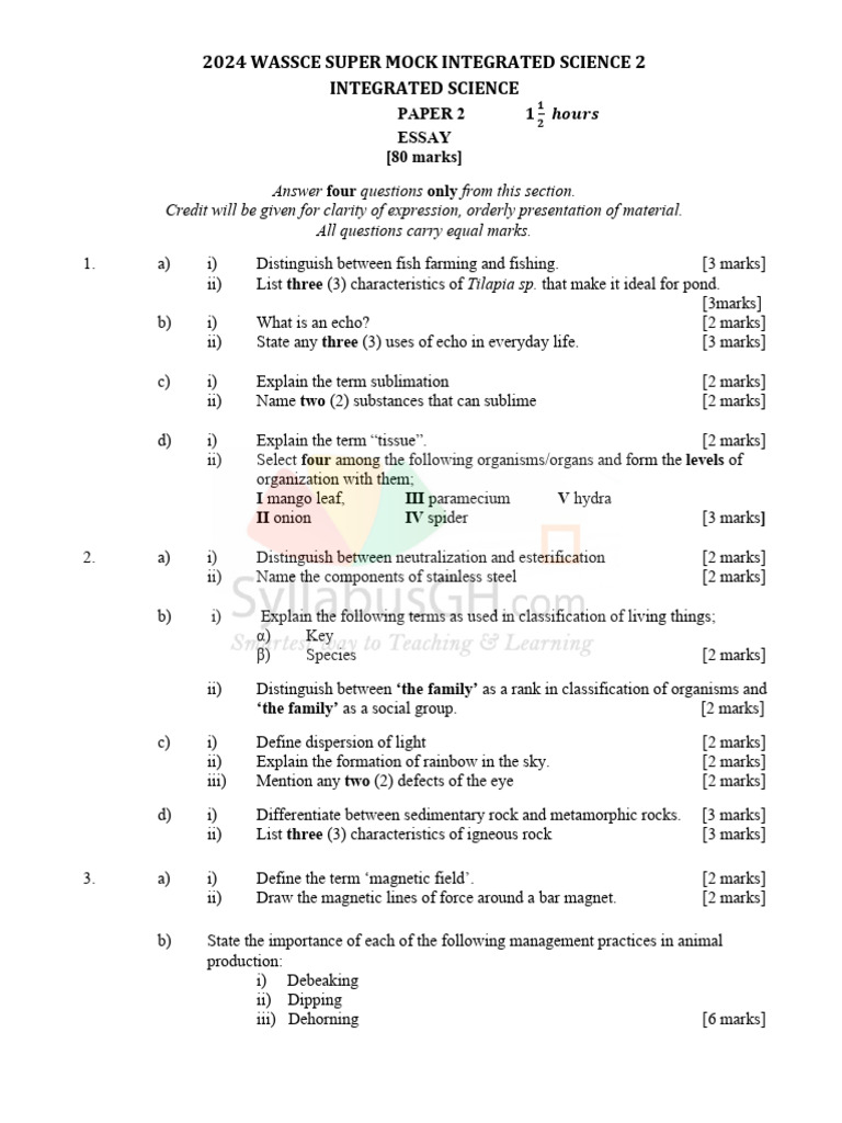 2024 WASSCE Super Mock Integrated Science 2 | PDF | Rock (Geology)