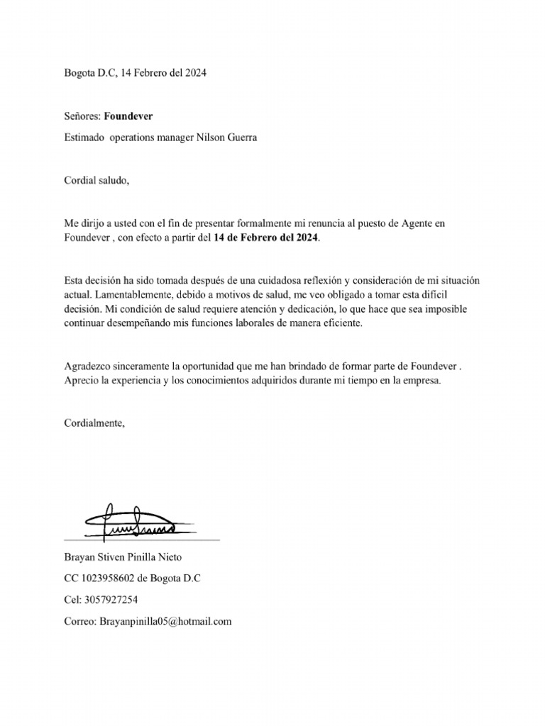 Renuncia Brayan Pinilla | PDF