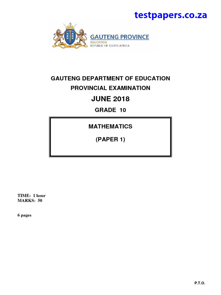 Gr10 Math P1 (English) June 2018 Question Paper | PDF | Discrete ...