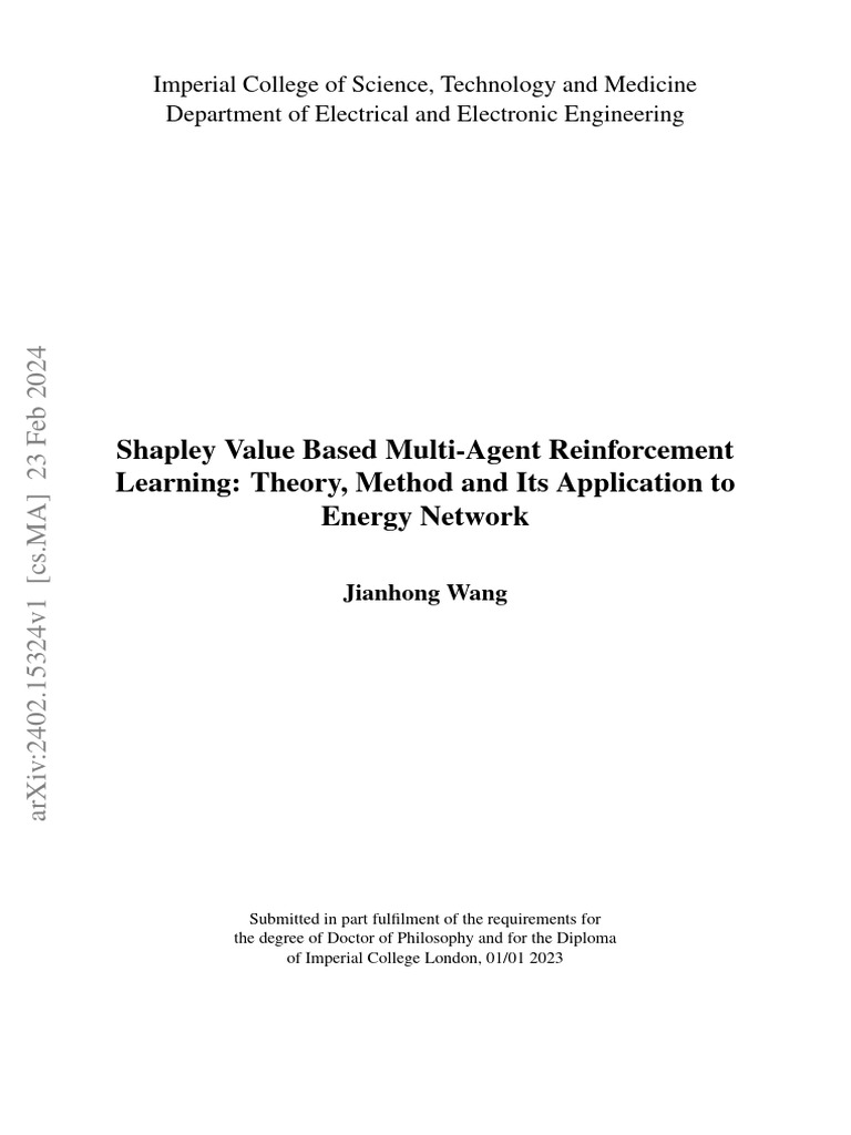 2023thesis-Shapley Value Based Multi-Agent Reinforcement Learning | PDF | Game Theory
