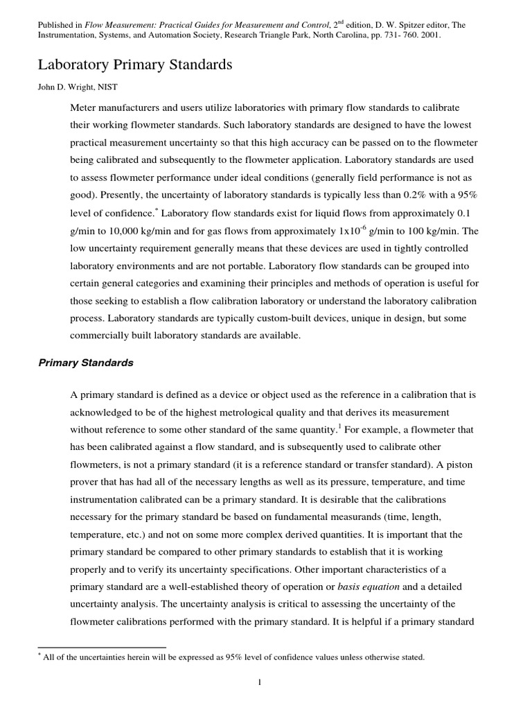 Flow Primary Standards | PDF | Flow Measurement | Calibration