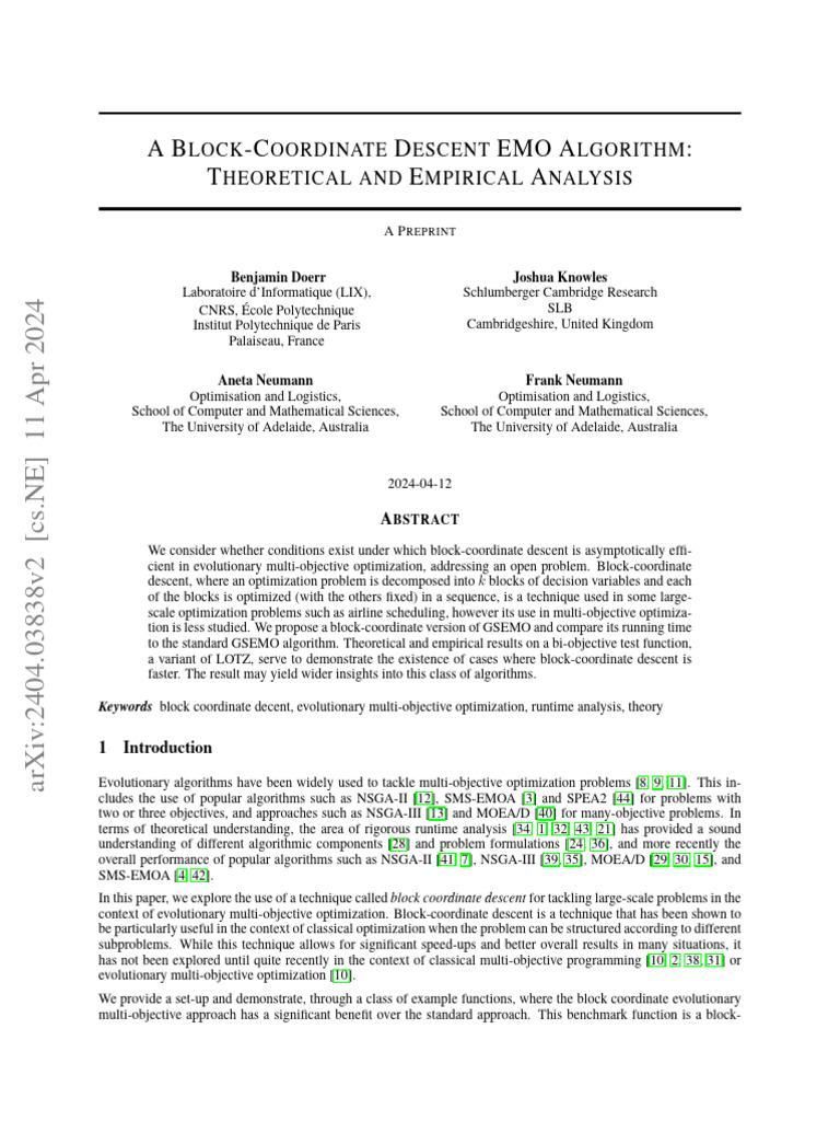 A BLOCK-COORDINATE DESCENT EMO ALGORITHM Theoretical and Experimental ...