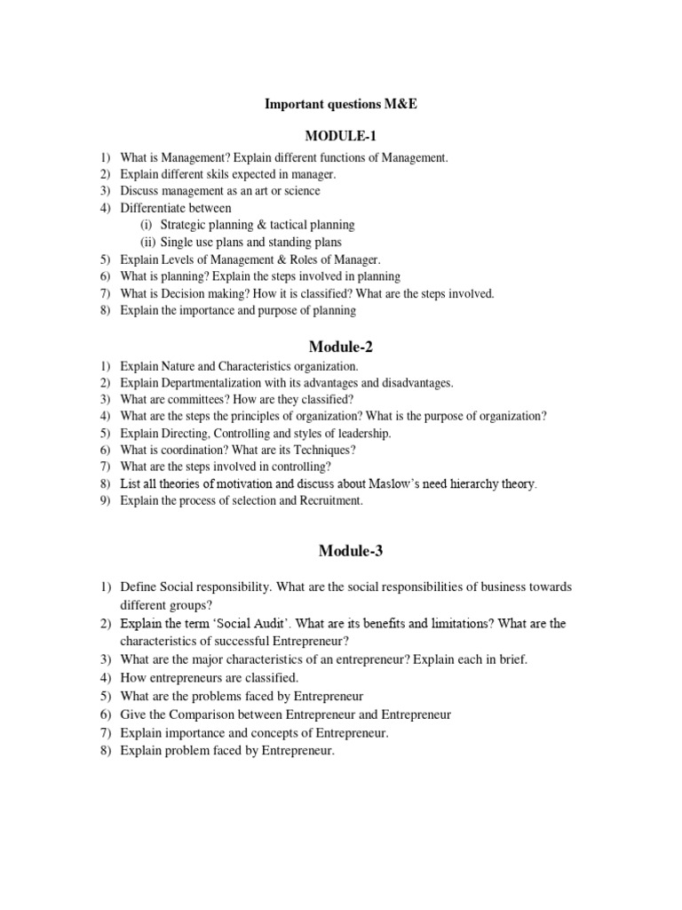 Important Questions of M&E | PDF | Entrepreneurship | Project Management