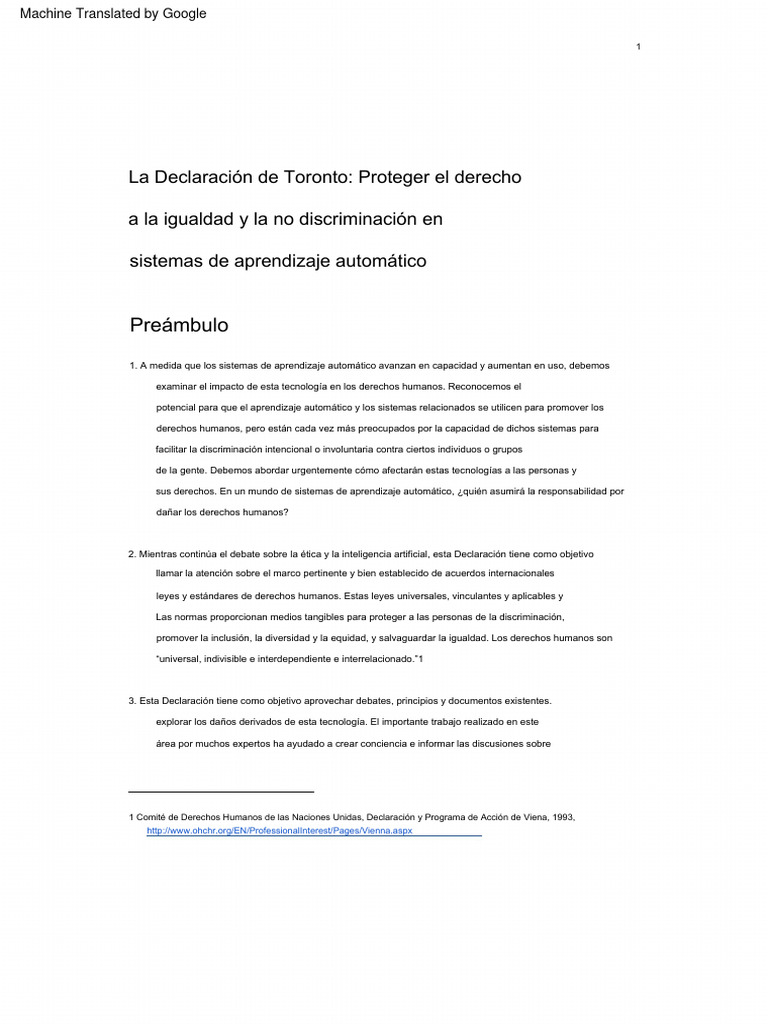 Toronto Declaration English | PDF | Derechos humanos | Inteligencia (IA ...
