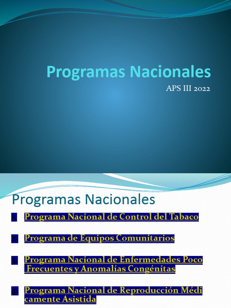 Programas Nacionales | PDF | Fumar tabaco | Adicción