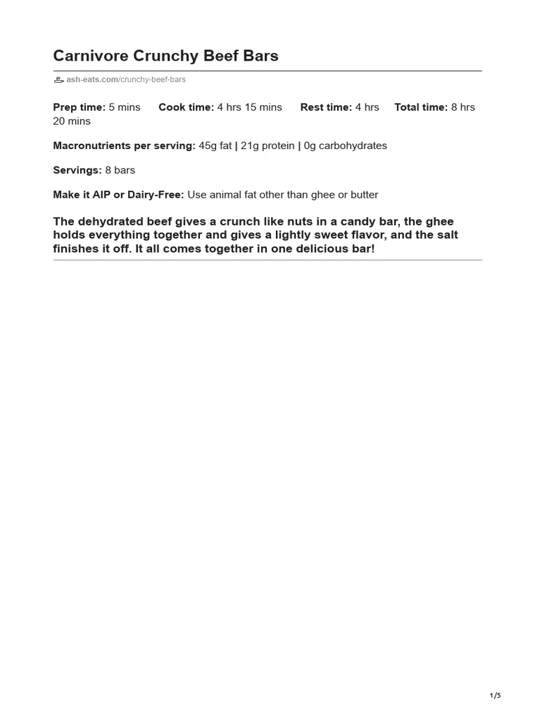 Carnivore Crunchy Beef Bars | PDF | Beef | Cooking