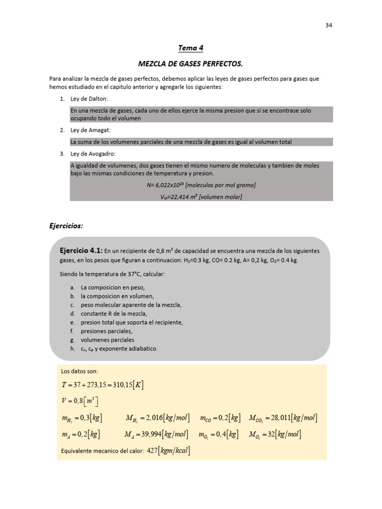 4 - Mezcla de Gases Perfectos | PDF | Gases | Mole (Unidad)