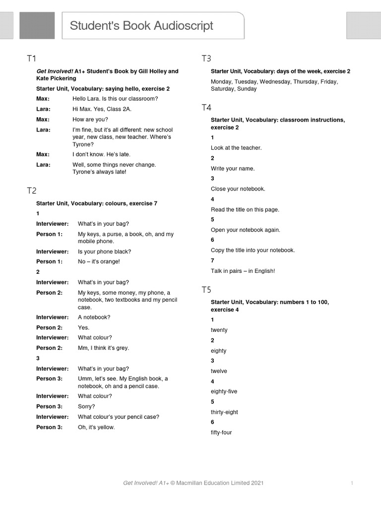 GI A1PLUS Student S Book Audioscript | PDF | Dr. Watson