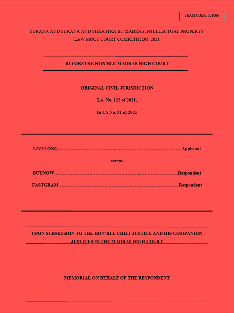 Respondent Final Draft | PDF | Trademark | Lawsuit