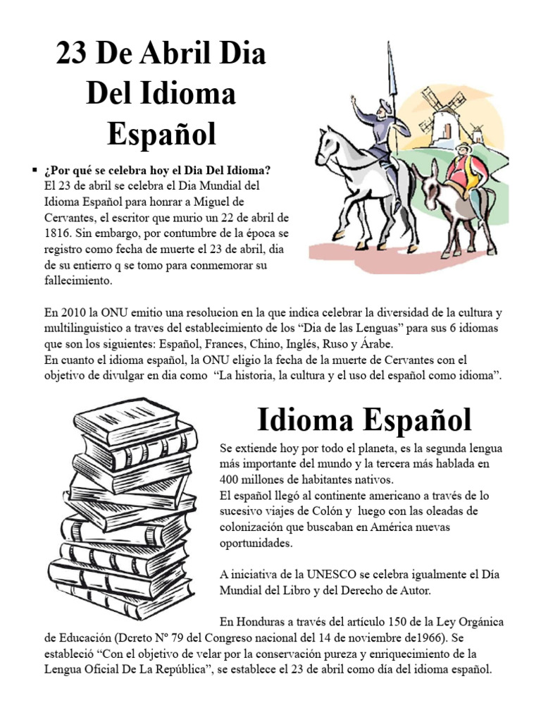 23 de Abril Dia Del Idioma Español | PDF | Lengua española | Miguel De ...