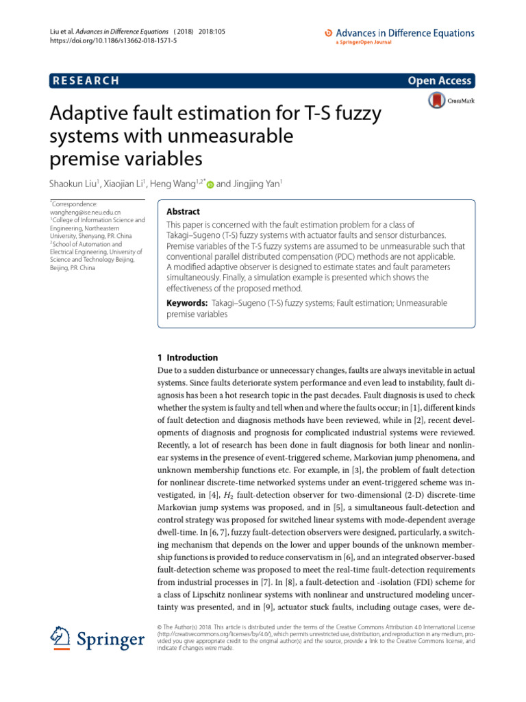 Adaptive Fault Estimation in T-S Fuzzy Systems | PDF | Nonlinear System | Applied Mathematics