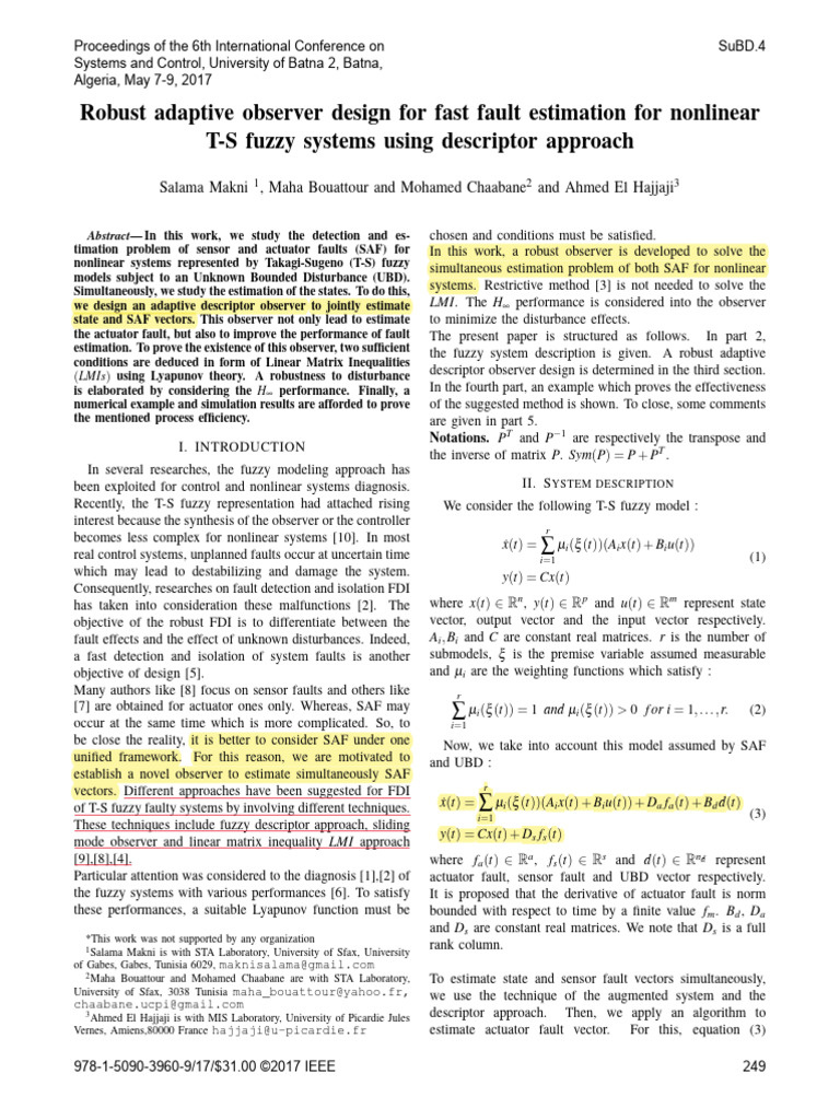 Makni 2017 | PDF | Matrix (Mathematics) | Nonlinear System