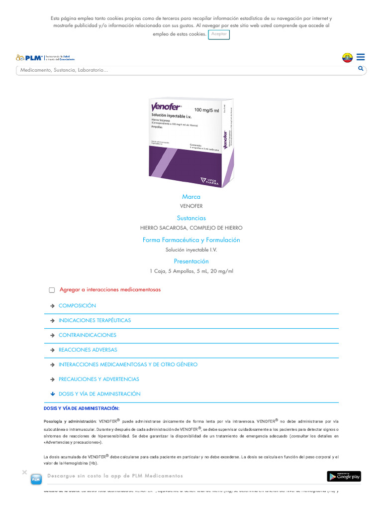 Venofer - Plm | PDF | Terapia intravenosa | Inyección (medicina)