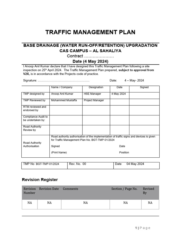 Traffic Management Plan - V1 (AutoRecovered) | PDF | Traffic | Road