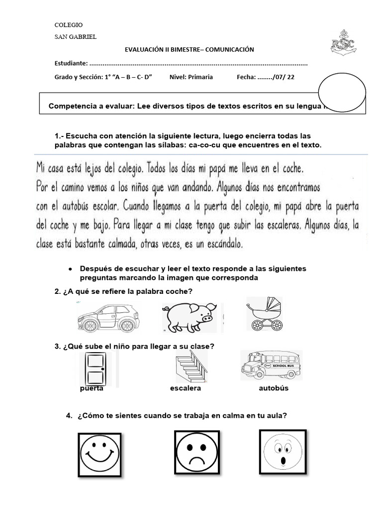 Examen De Comunicación 1er Grado Pdf Lingüística