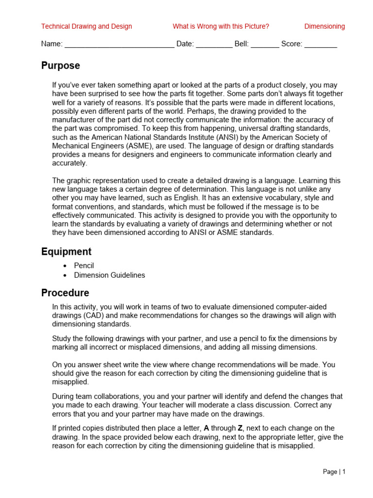 Dim Unit (CW) Dim Analysis - Worksheet 1 | PDF | Computer Aided Design