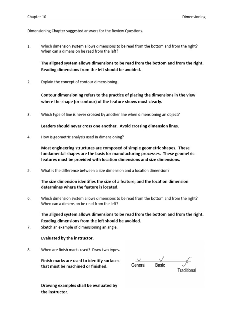 REF-Dim Unit (Ch10) Dimensioning Review Questions | PDF | Dimension | Geometry
