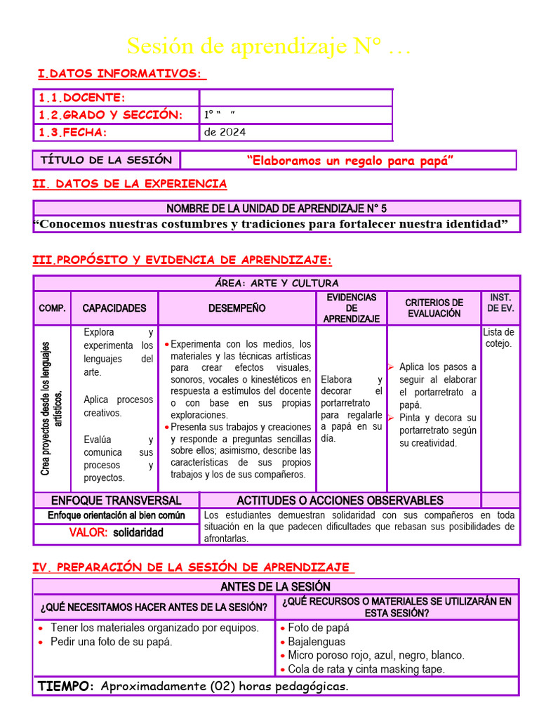 Sesión Arte Un Regalo para Papá Maestra Janet | PDF | Aprendizaje ...