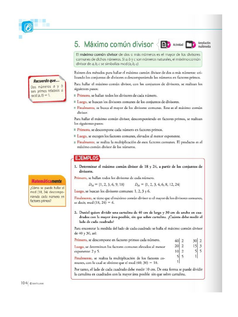 Maximo Comun Divisor Y Minimo Comun Multiplo Pdf
