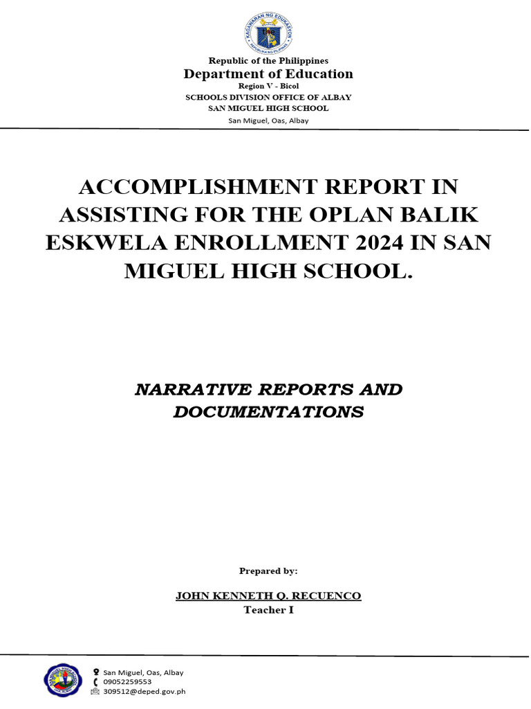 Enrollment Acocmplishment Report | PDF | Learning | Cognition