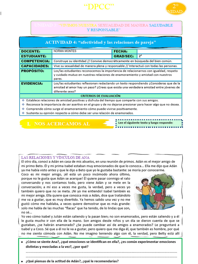2° DPCC - Actv.04-Unid.3 2024 Afectividad y Relac. | PDF | Amor | Amistad