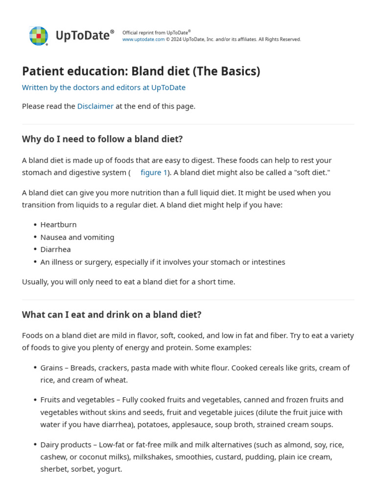Patient Education - Bland Diet (The Basics) | PDF | Foods | Vegetables